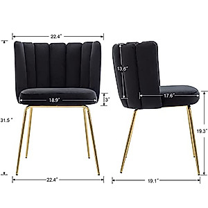 ZHENGHAO Black Dining Chairs Set of 4 Velvet Gold Accent Chairs with Curved Back Mid Century Modern Chairs Upholstered Side Chair for Living Room Dinner Bedroom, Black