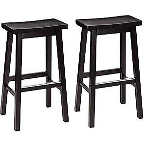 Amazon Basics Solid Wood Saddle-Seat Kitchen Counter Barstool, 29-Inch Height, Black - Set of 2
