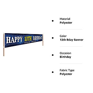 Large Blue Happy 13th Birthday Banner Huge Official Teenager Sign 13th Bday Party Sign for Yard Garden 13th Blue Birthday Party Decoration 13th Birthday Party Photo Backdrop Outdoor (9.8 x 1.6 feet)