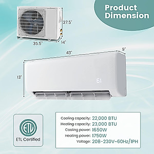 ARLIME Mini Split AC/Heating System, 24000 BTU 21 SEER2 Energy Saving Split Air Conditioner w/ 1.5 Ton Heat Pump & Installation Kit, Washable Filter, Ductless AC Unit Cools Up to 1500 Sq.ft, 230V