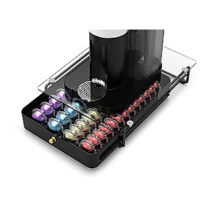 EVERIE Crystal Tempered Glass Top Organizer Drawer Holder Compatible with Nespresso Vertuo Capsules, Compatible with 40 Big or 52 Small Vertuoline Pods, NP02