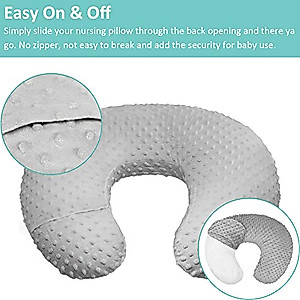 Minky Nursing Pillow Cover, Nursing Pillow Case Plush Breastfeeding Pillow Slipcover Fits Nursing Pillow, Ultra Soft Snug for Infant & Baby Boy Girl, Machine Washable & Breathable, Grey & Light Blue