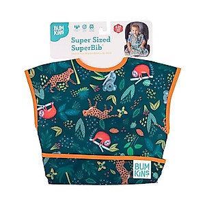Bumkins Bibs for Girl or Boy, SuperBib Baby and Toddler for 6-24 Months, Full Cover Large Oversize, Essential Must Have for Eating, Feeding, Car Seat, Baby Led Weaning Supplies, Mess Saving, Jungle