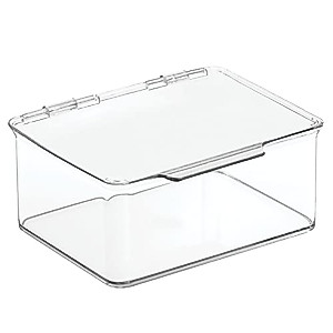 mDesign Plastic Small Stackable Divided Battery Storage Organizer Box with Hinged Lid for AA, AAA, C, D, 9 Volt Sizes, Great Storage for Kitchens, Home Offices, Lumiere Collection, Clear