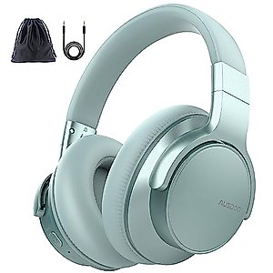 AUSDOM Wireless Noise Cancelling Headphones Bluetooth, E7 Over-Ear ANC Headphones with Microphone, 50Hrs Playtime, Hi-Fi Stereo Sound, USB C Charge, Comfortable Earpads for Travel Work, Mint Green