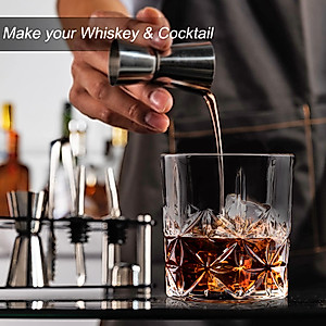 CREATIVELAND Double Old Fashioned Glasses Set of 4 Vintage Crystal Clarity Vintage Whiskey 11.83oz | 350ml Gifts for Dad for Scotch, Cocktail, Rocks, Bourbon, Home Bar Whiskey Glass Set