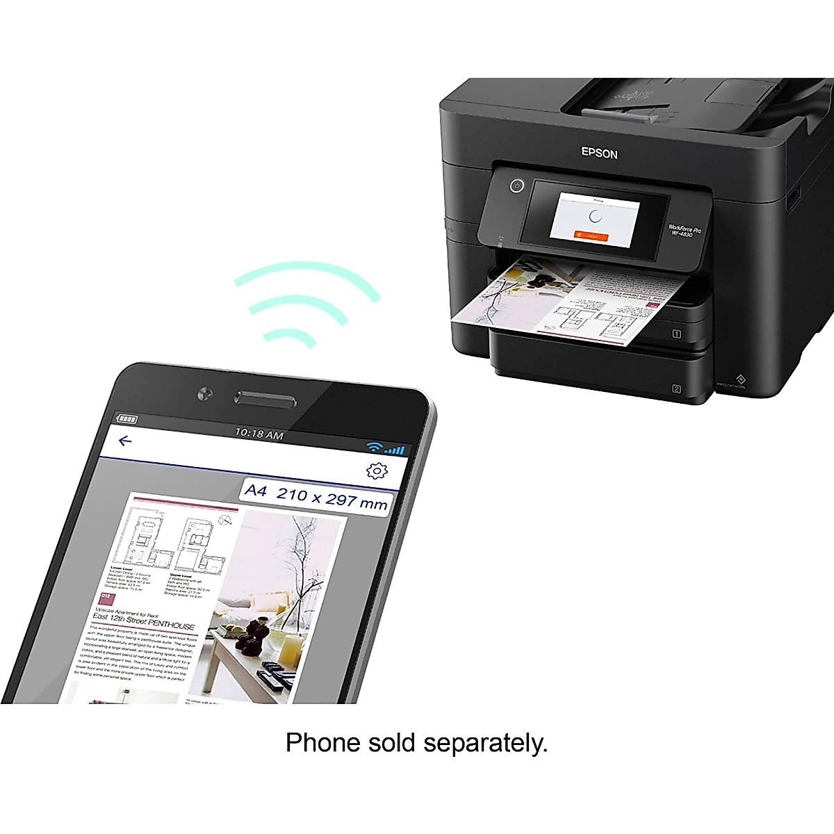 Epson Workforce Pro WF-4833 Wireless Color All-in-One Inkjet Printer, Black - Print Scan Copy Fax - 4.3" Touchscreen LCD, 25 ppm, 4800 x 2400 dpi, Auto 2-Sided Printing, 50-Sheet ADF, USB, Ethernet
