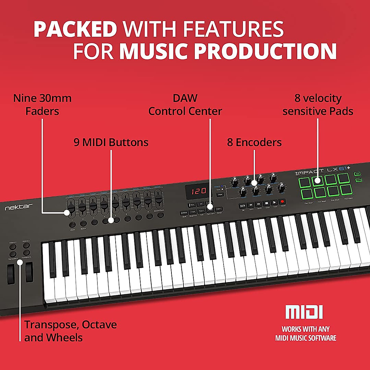 Nektar Impact LX 61+ 61-Key USB MIDI Keyboard Controller