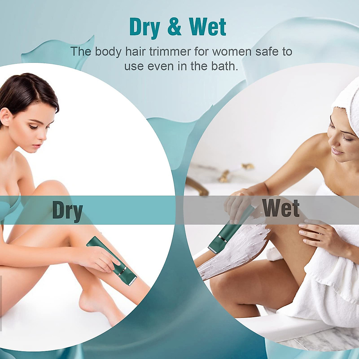 Bikini Trimmer for Women, YBLNTEK 2-in-1 Electric Razors for Women, Electric Lady Clipper Pubic Hair Groomer, Hair Removal Razor Body Trimmer for Women Arms,Legs and Armpits, IPX7 Waterproof Wet/Dry