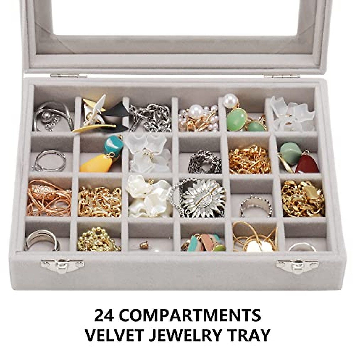 PCMOS Small Velvet Jewelry Box Organizer 24 compartments Small Jewelry Box Earring Ring Storage Organizer Mini Jewelry Organizer for Girls Women Gift