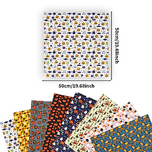 Halloween Fabric,Halloween Fat Quarters Fabric Bundles 8 PCS,Skull Pumpkin Spooky Theme Fabric 19.7 X 19.7 in for Sewing Dressmaking Thanksgiving Fall Festival Party DIY Sewing Craft Decorations