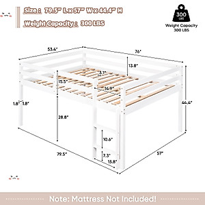 Antetek Twin Loft Bed Frame, Solid Pine Wood Twin Size Bed Frame with Ladder and Safety Full-Length Guardrail, Low Loft Bed for Kids, Teens, Boys, Girls, No Box Spring Needed, White