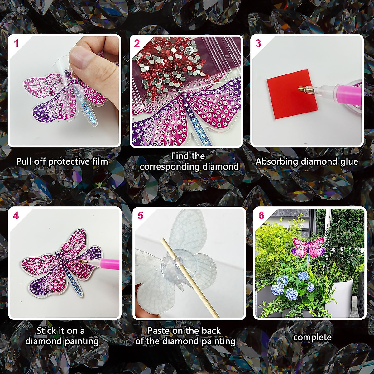 8 Piece Color Insects Diamond Art Painting Kits, Insects Diamond Stakes Painting Art Club for Adults Kids Home Crafts Garden Decor