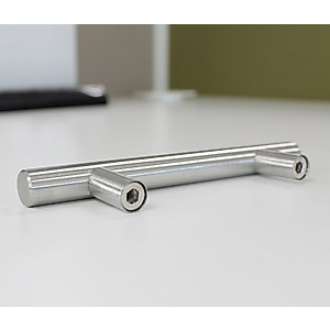 Gobrico 50 Pack Brushed Nickel Cabinet Pulls, Euro Style T Bar Cabinet Handles, Satin Nickel Dresser Drawer Pulls - 3" Hole Centers