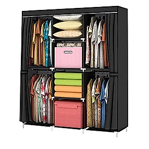 YOUUD Portable Closet Wardrobe Storage Closet Clothes Portable Wardrobe Storage Closet Organizer Portable Closets Wardrobe Closet Organizer Shelf Wardrobe Clothes Organizer Standing Closet Black…