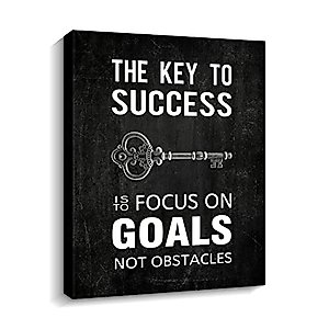 Inspirational Framed Office Canvas Wall Art Motivational Quote The Key to Success Is to Focus on Goals Not Obstacles Artwork Wall Pictures HD Print for Living Room Bedroom Easy to Hang 12 x 15 inch
