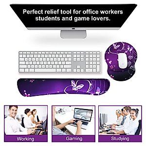 ArtSo Upgraded Wrist Rest Support for Mouse Pad & Keyboard, Ergonomic Gel Mousepad Non-Slip Rubber Base Home,Office Pain Relief, Easy Typing Cushion Neoprene, Soft Memory Foam, Purple Heart Butterfly