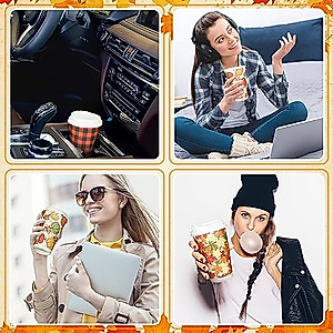 Fulmoon 60 Pack Thanksgiving 16 oz Disposable Coffee Cups Set Fall Paper Cups with Lids Autumn Party Decoration for Hot Cold Drinks, Tea, Hot Chocolate, Hot Cocoa, Holiday Party Supplies