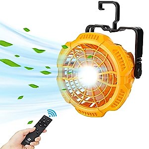 YEX-BUR Portable Camping Fan for dewalt, Rechargeable Personal Desk Tent Fan with Foldable Hook,Remote Control 4H Timer Powered by Dewalt 20V Li-ion Battery Cordless Fan for Camping, Office, Travel