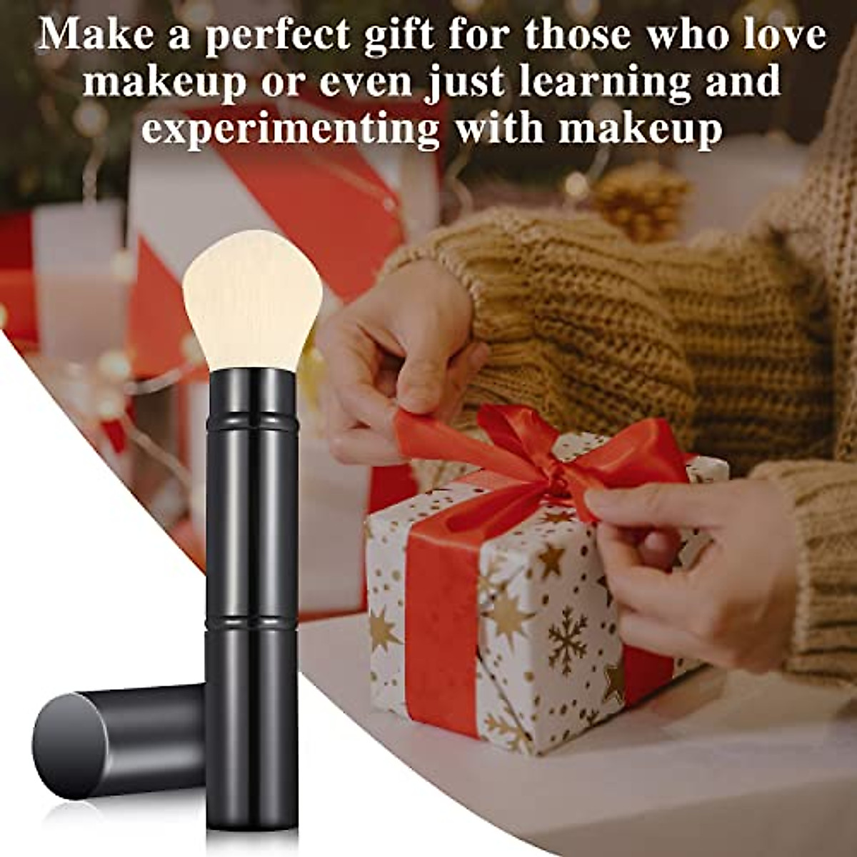 Falliny Dual Retractable Kabuki Makeup Brushes, Travel Face Blush Powder Brush, Double-Ended Foundation Concealer Brush with Cap for Blush, Bronzer, Buffing, Highlighter, Flawless Powder Cosmetics