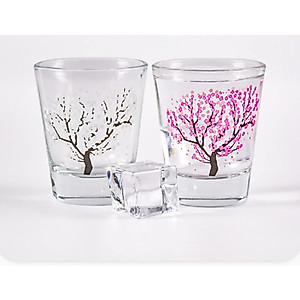 APROFAMILY Emotional Korean Soju Glass Cup with Changing Cherry Blossom Color 4pcs Set Whiskey, tequila, sake, and other alcoholic beverages are available (SOJU(4PCS))