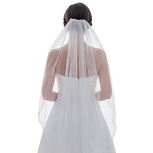 SAMKY 1T 1 Tier Double Row Alternating Crystal Beaded Veil - Light Ivory Fingertip 36" V493