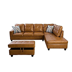 AYCP Golden Coast Furniture Sectional Sofa Set, L Shape Couch, Living Room Sofa Set, Leather Sectional Sofa with Storage Ottoman 103.5inch x 74.5inch x 35inch