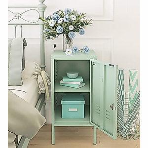 Aiasuit 2 Tiers Locker Safe Lockable Coffee Table Metal Locker Bedside Cabinet Children's Bedside Cabinet Green Size: 27.55”H x 13.78”W x 14.96”D