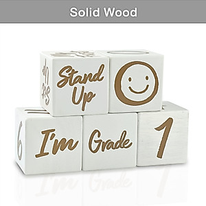 I'm Solid Wood Weekly Monthly Yearly Baby Milestone Age Blocks, Gender Neutral, Newborn Gifts & Keepsakes for Picture Props (5 Pcs/White)