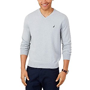 Nautica Men's Classic Fit Soft Lightweight Jersey V-Neck Sweater, Grey Heather, Large