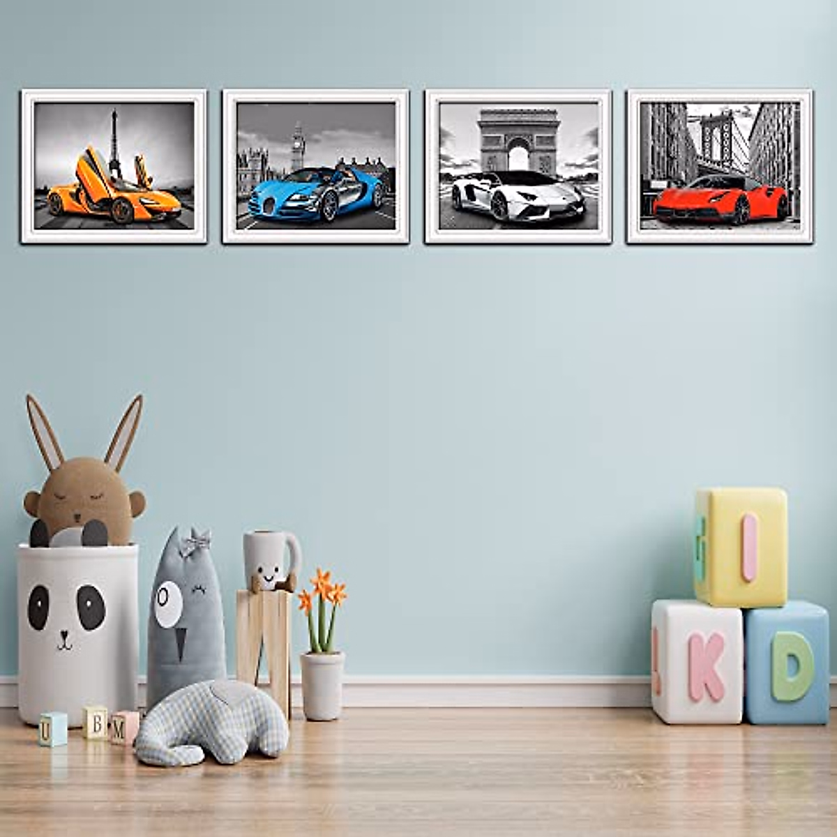 zsjcyGG Car Themed Wall Art,Car Posters for Boys Room,Canvas Car Art Print Set of 4 Unframed (10x8in)-Black and White Car Pictures for room Decor
