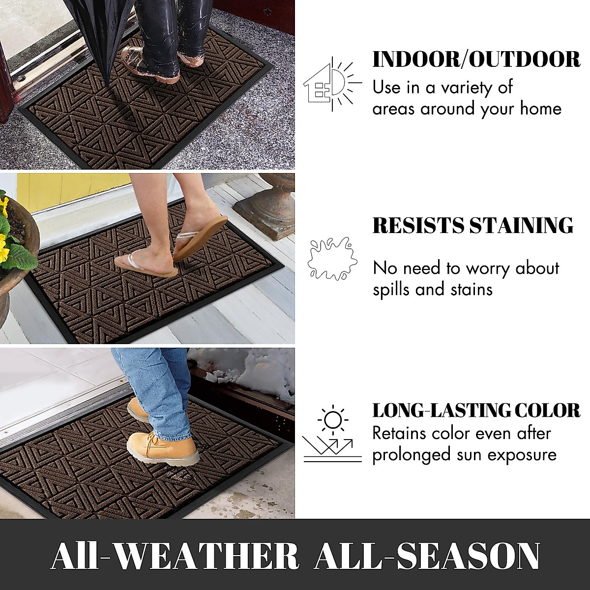 Yimobra Front Door Mat Outside Entrance 36 x 24, Waterproof and Washable Outdoor Mat, Non Slip Rubber Backing, Heavy Duty Welcome Matt for Home Entry Floor Porch Garage Office, Low Profile, Brown