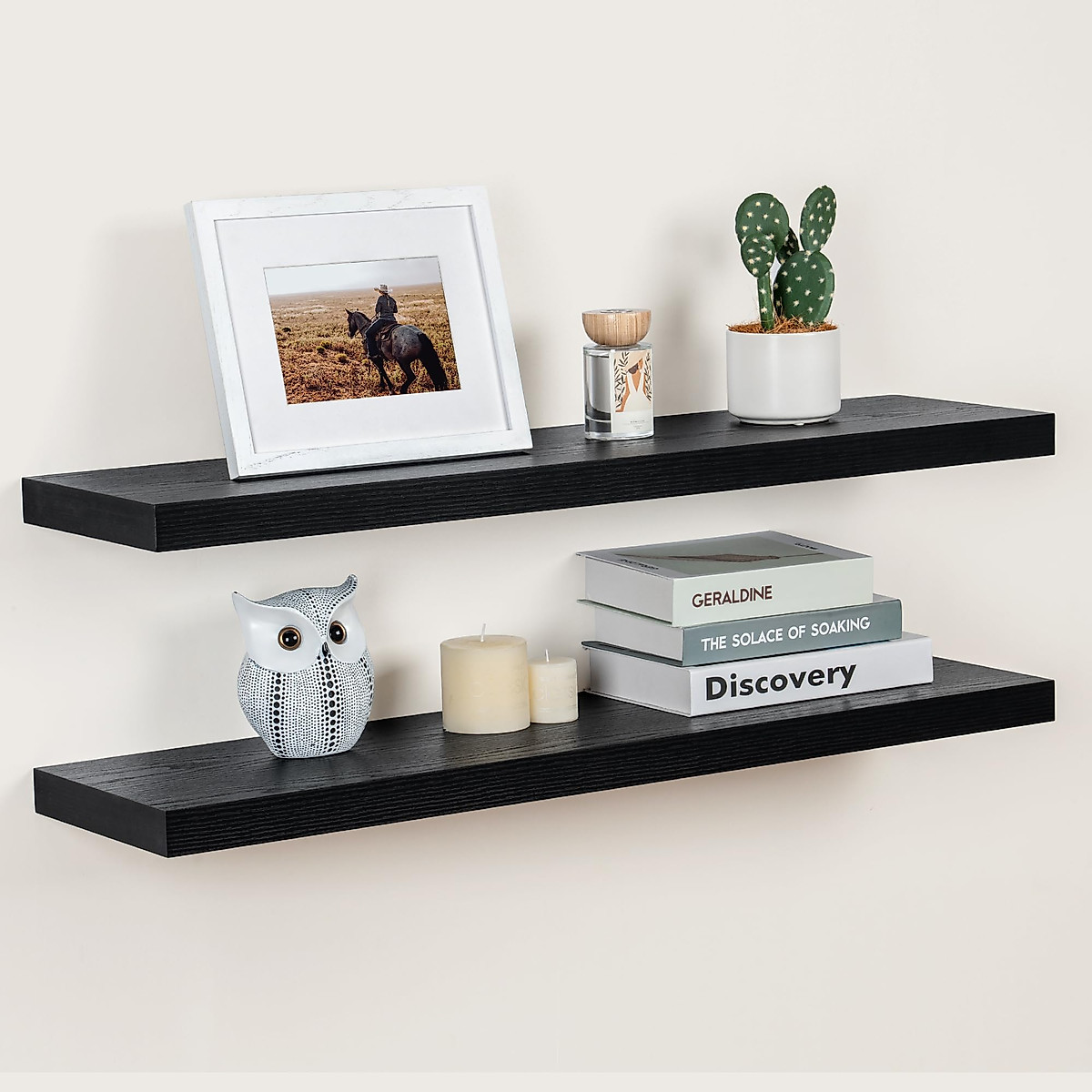 Floating Shelves Black 36 Inch Long, 9" Deep Floating Shelf Wall Mounted, Rustic Deep Bookshelf, Large Display Storage Shelves for Bathroom, Bedroom, Kitchen, 36"W x 9"D x 1.5"H, Set of 2