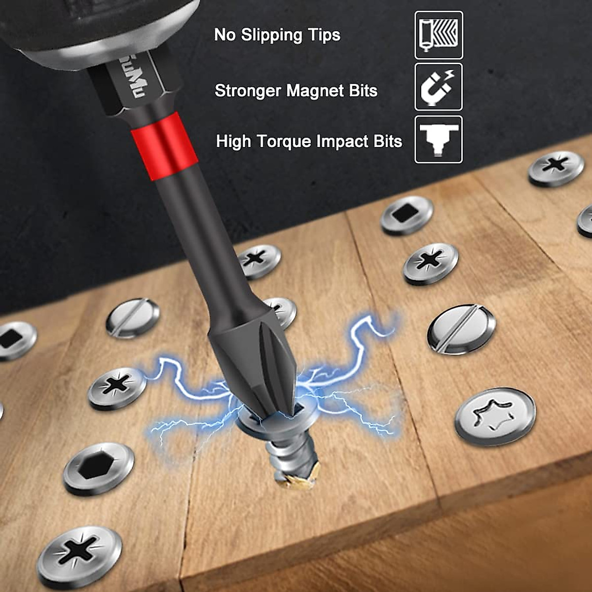 SuSuMu Impact Ready Magnetic Screwdriver Bits Set Stronger Magnet Screw Drill Bit 15PCS Anti Slip Torx Square Slotted Hex Head Phillips 2 Inch Long Drill Tips for Impact Driver Cordless Drill