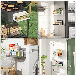 SZQINJI Magnetic Spice Rack Organizer Set of 2, Strong Magnetic Shelf for Refrigerator Space Saving Kitchen Organization, Metal Fridge Shelves for Holding Spices, Jars, Bottle, White