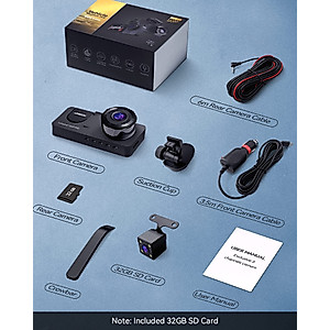 Dash Cam Front and Rear Inside, 3 Channel Dash Camera 1080P Full HD with 32GB SD Card, Car Camera with 2.0’’ IPS Screen, Night Vision, WDR, G-Sensor, Loop Recording, Parking Mode, Motion Detection