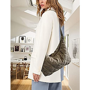 Puffy Tote Bags Women Quilted Puffer Handbag Lightweight Padded Crossbody Shoulder Travel Shopping Tote Girls Hobo Bag Purse Green