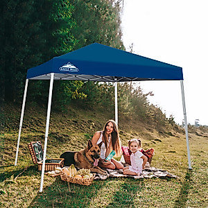 EAGLE PEAK 10x10 Slant Leg Pop-up Canopy Tent Easy One Person Setup Instant Outdoor Beach Canopy Folding Portable Sports Shelter 10x10 Base 8x8 Top (Dark Blue)