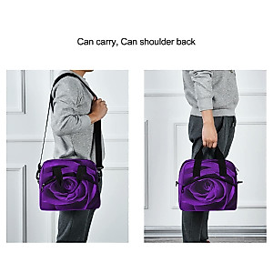 Purple Rose Reusable Insulated Lunch Bag Lunch Tote Bag for Women Men, Floral Flower Cooler Bag Lunch Box Container with Adjustable Shoulder Strap for Picnic School Work Office