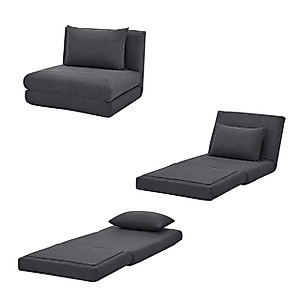 Artdeco Home Convertible Chair Bed 29" W Fold Sofa Bed with 1 Matching Pillow for Small Space Living Room and Apartment (Polyester, Charcoal)