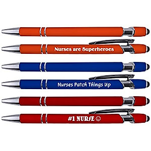 Greeting Pen Nurse Pen Sets with Soft Touch Coated Metal and Stylus 6 pack 36109