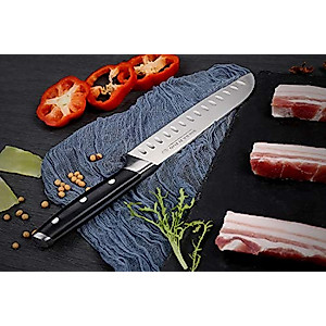 SHI BA ZI ZUO Santoku Knife 7 Inch Pro Chef's Knife High Carbon Stainless Steel Sharp Kitchen Knife Ergonomic Handle