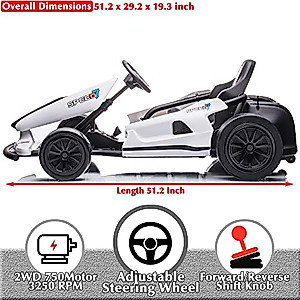 sopbost Electric Go Kart 24V Battery Powered Pedal Go Karts for 6+ Kids Adults Ride on Car Electric Vehicle Car Racing Drift Car for Boys Girls, White