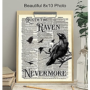 The Raven, Edgar Allan Poe, Nevermore - Medieval Decor - Gift for Wicca, Wiccan, Witchcraft, Occult Fan - Goth Room Decor - Gothic Home Decor - Creepy Scary Wall Art Picture - Halloween Decoration