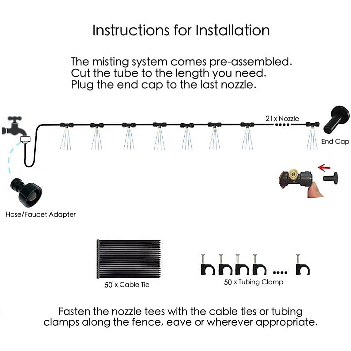 Misting Cooling System 82ft Outdoor Misting Line 25m with 21 Brass Mist Nozzles 3/4" Brass Adapter for Patio Misting System Pre-Assembled Outdoor Mister for Garden Greenhouse Trampoline Playground