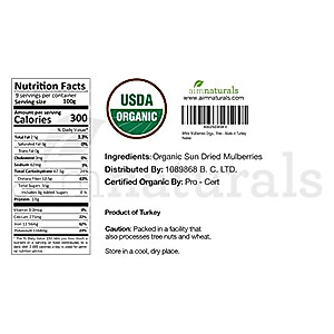 White Mulberries Dried Organic Bulk 2 Lbs Bag– 100% USDA Organic Certified – Sun Dried, Raw, Non GMO & Gluten Free – Product of Turkey