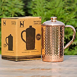 HealthGoodsIn - Pure Copper (99.74%) Hammered Water Jug | Copper Pitcher for Ayurveda Health Benefits (50.7 US Fluid Ounce)