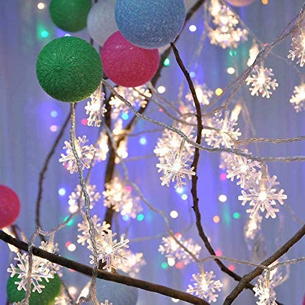 KAILEDI Christmas Lights, 19.6 ft 40 LED Snowflake String Lights Battery Operated, 2 Modes Waterproof Fairy Lights for Xmas Party Garden Patio Bedroom Decor Indoor Outdoor