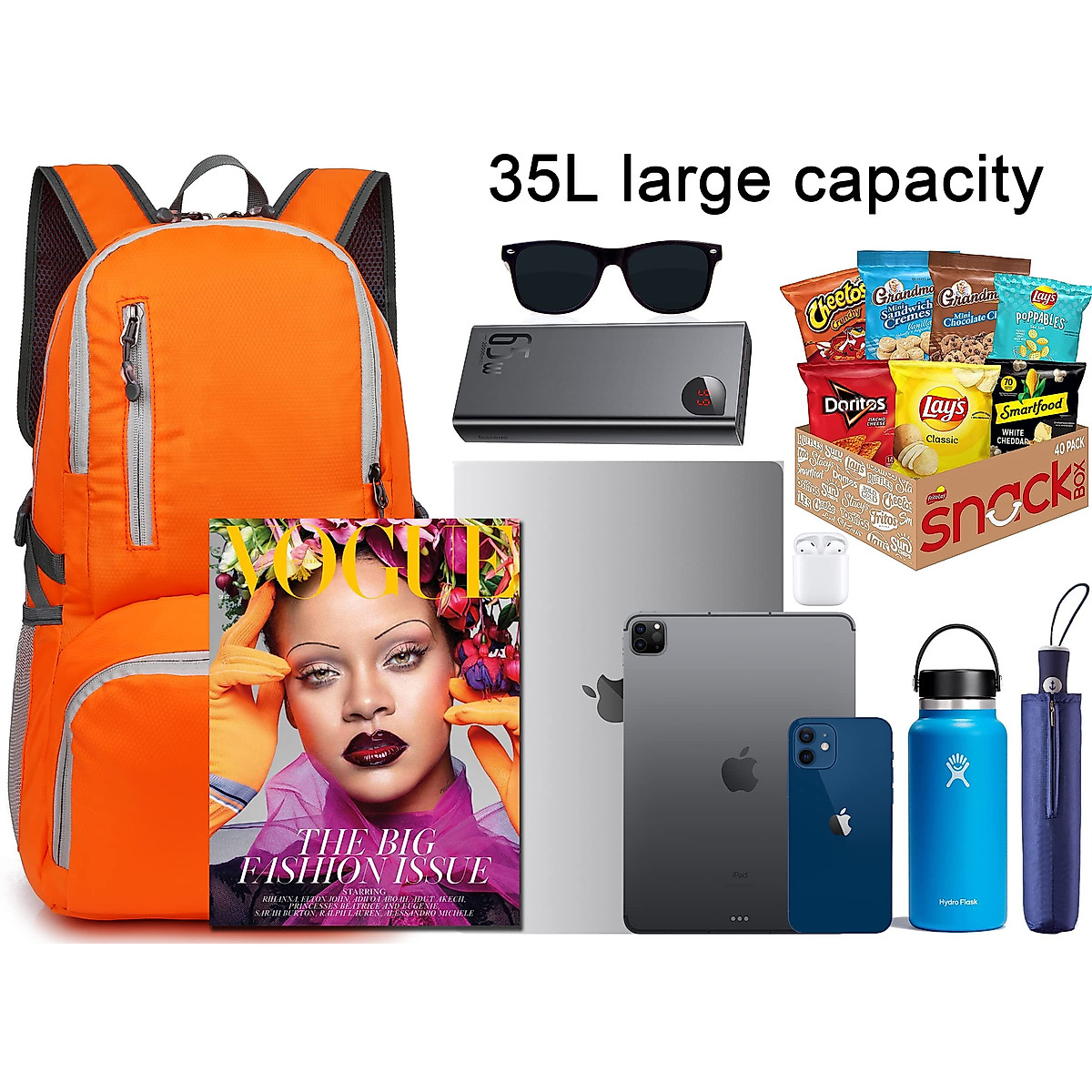 Packable Lightweight Hiking Backpack,Oliomp-35L Waterproof Foldable Travel Backpack Suitable for men and women camping outdoor hiking and cycling.(Orange)