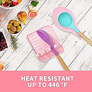 LSVGOE 2 Pack Multiple Utensil Spoon Rest with Drip Pad Non-Slip Heat Resistant Kitchen and Grill Spoon Holder for Spatula, Ladle, Tongs, Kitchen Gadgets, and Cooking Accessories (Cute Pink)